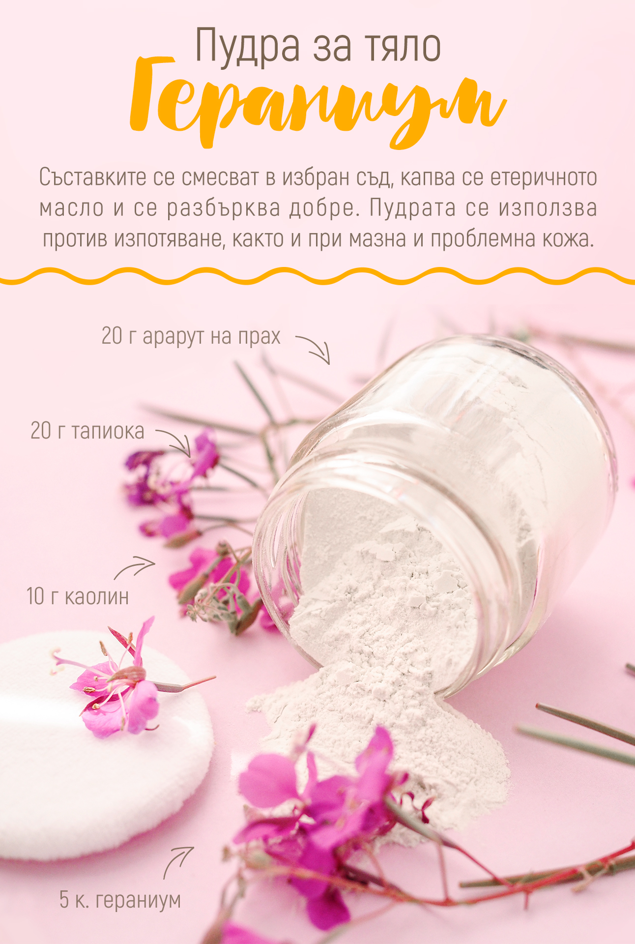Пудра за тяло Гераниум/ Body dusting powder Geranium | Кукуряк