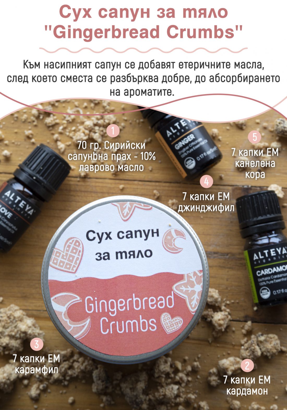 Сух сапун за тяло „Gingerbread Crumbs“/Dry body soap „Gingerbread ...